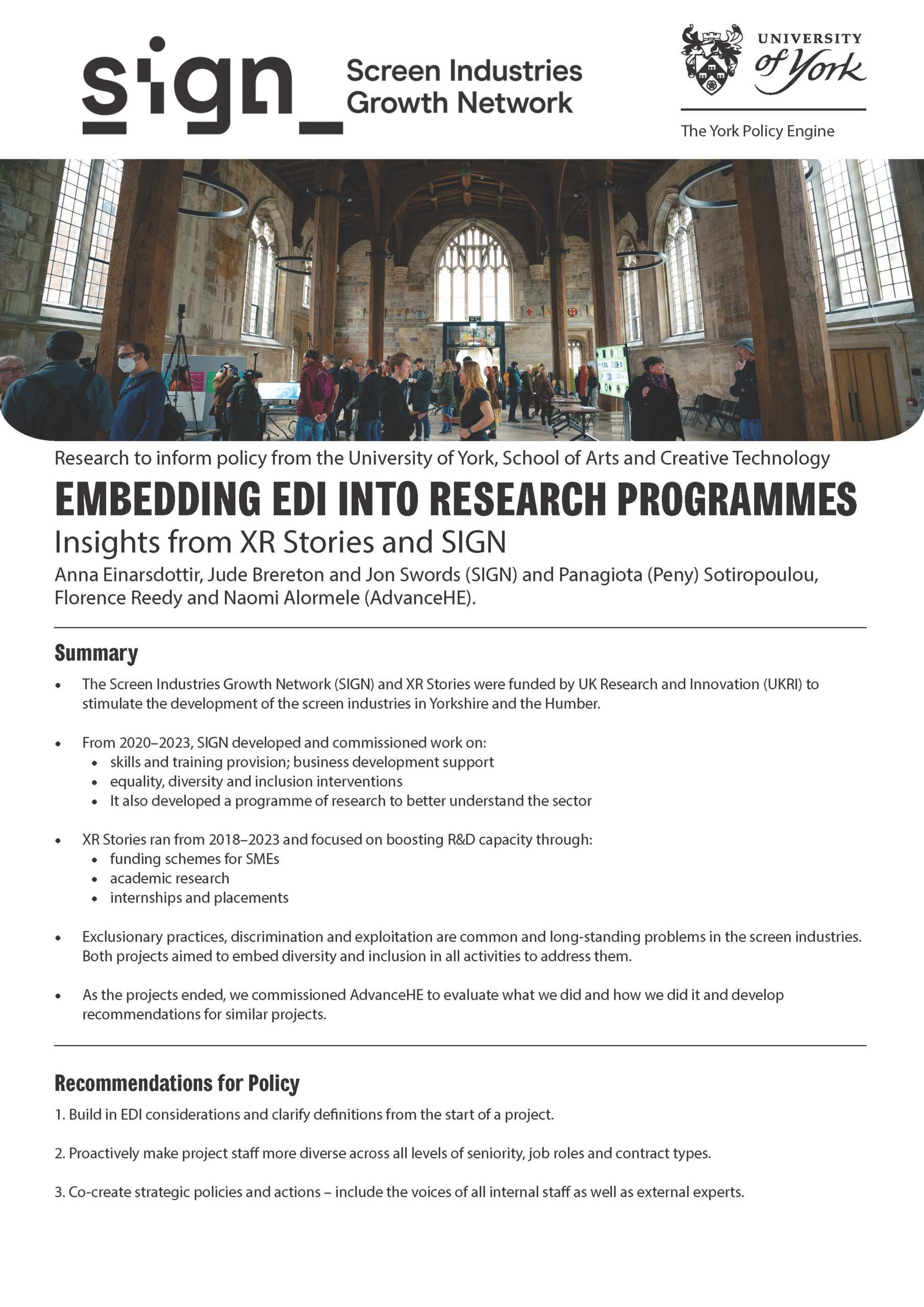 Policy briefing: Embedding Equality, Diversity and Inclusion (EDI) into Research Programmes ...